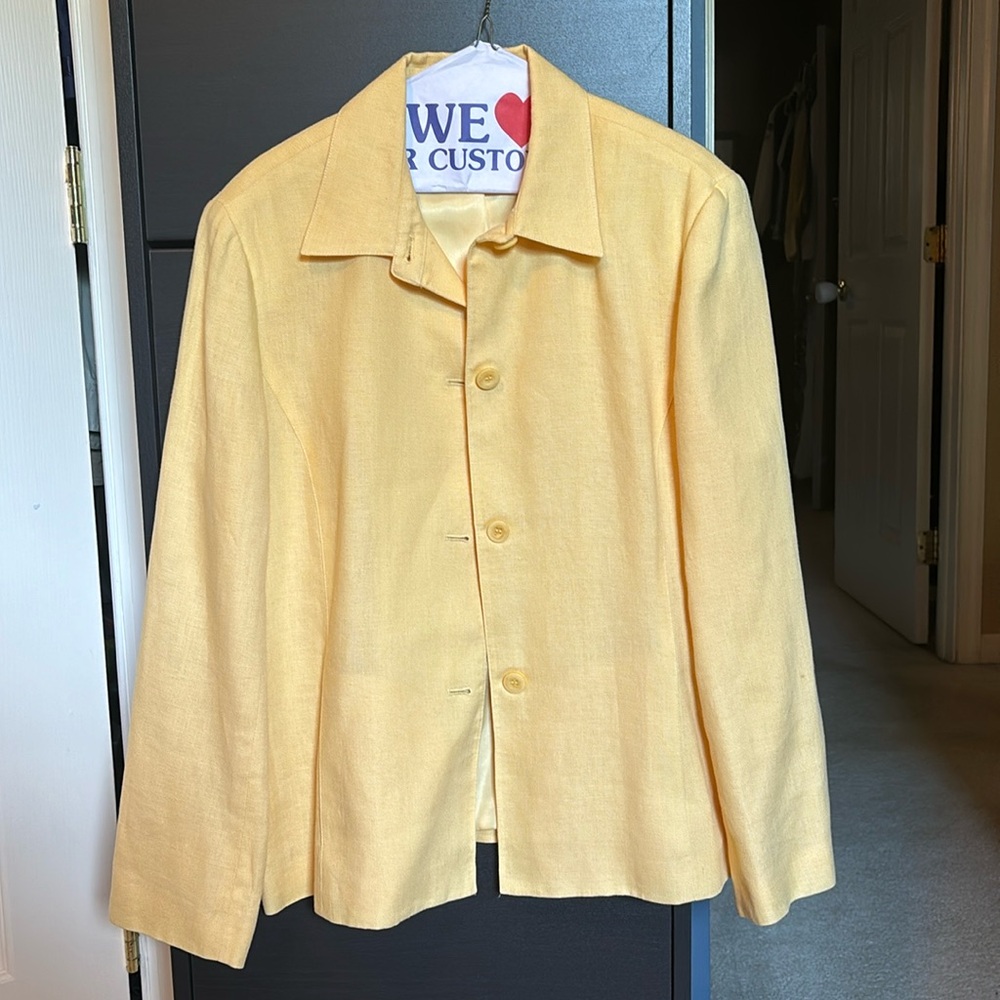 Light Yellow Linen And Fully Lined Blazer Jacket With… - Gem